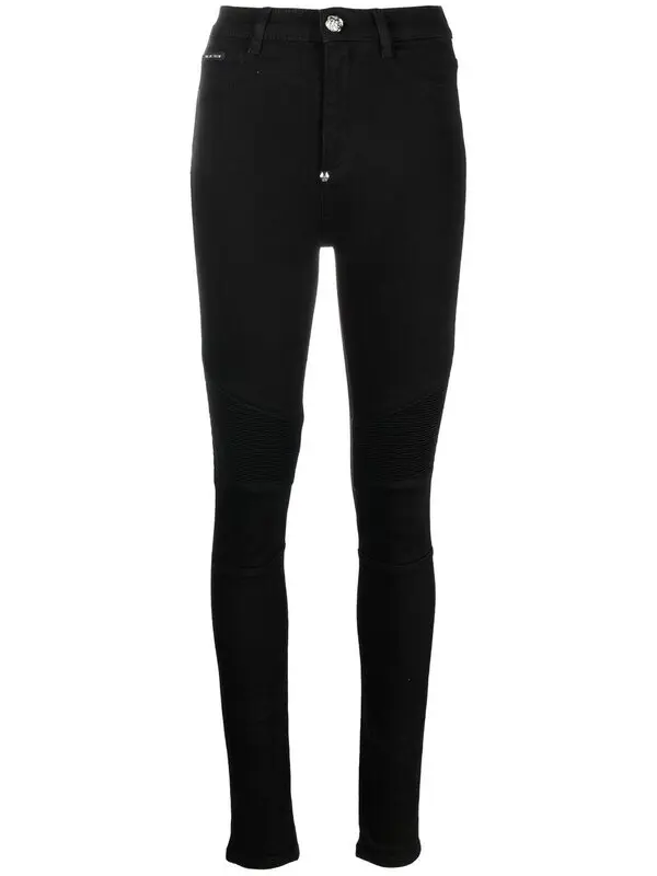 Philipp Plein High-waisted Biker Jeans - Black