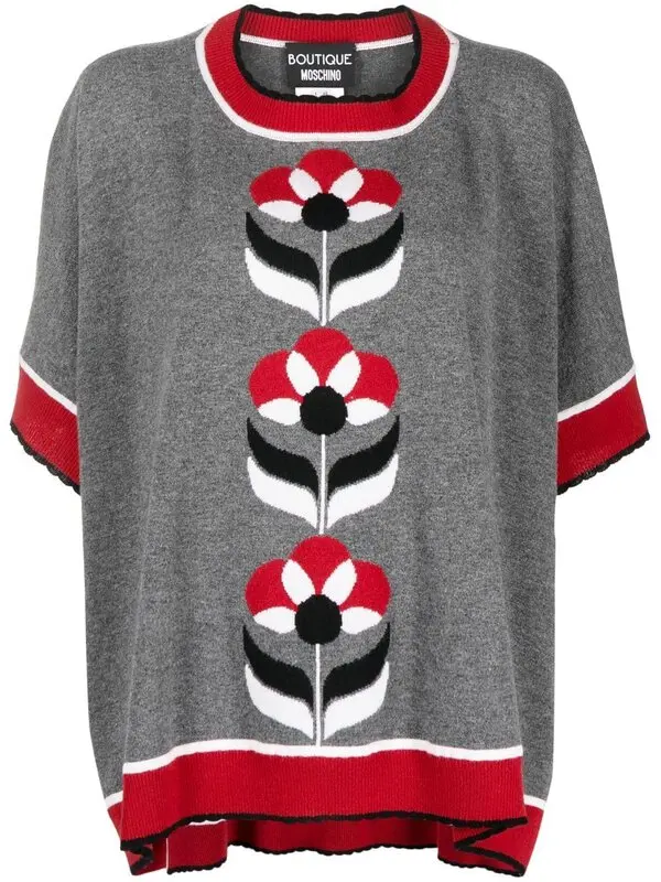 Moschino Floral Intarsia-knit Poncho - Grey