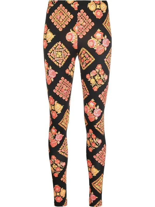 La DoubleJ Floral Check Leggings - Black
