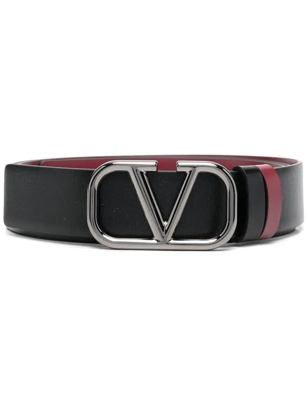 Valentino Garavani V-logo Reversible Leather Belt - Black