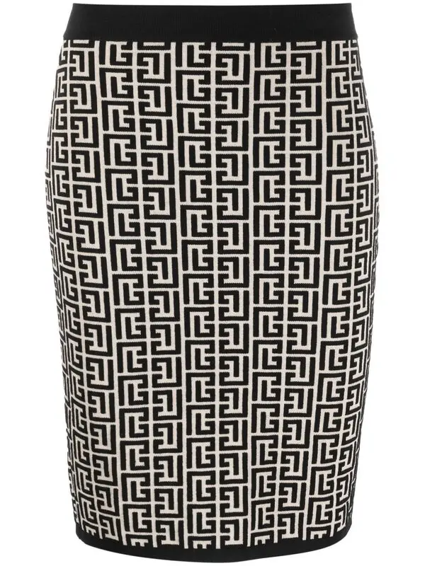Balmain Monogram Pattern Mini Skirt - Neutrals