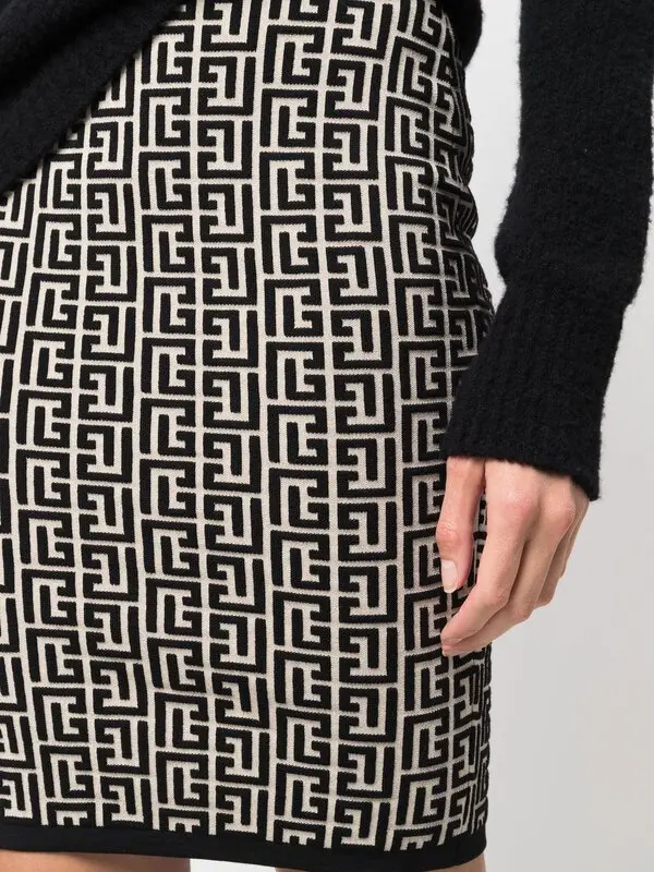 Balmain Monogram Pattern Mini Skirt - Neutrals