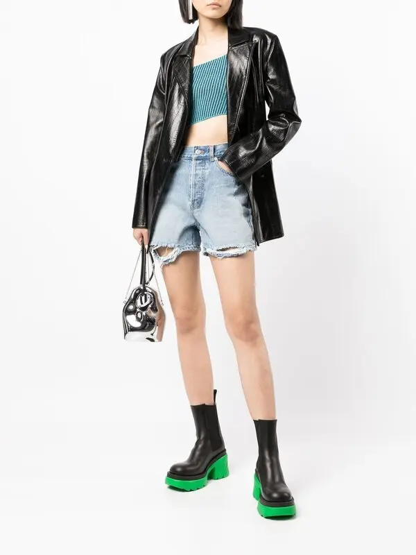 We11Done Light Wash Ripped Denim Shorts - Blue