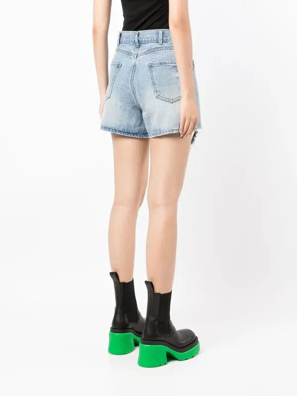 We11Done Light Wash Ripped Denim Shorts - Blue