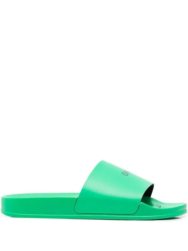 Off-White Logo Print Slides - Green