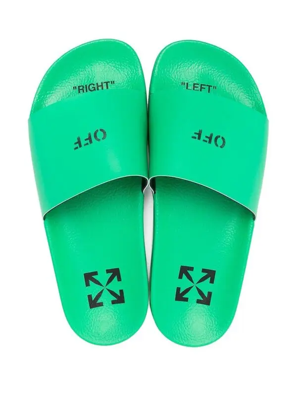 Off-White Logo Print Slides - Green