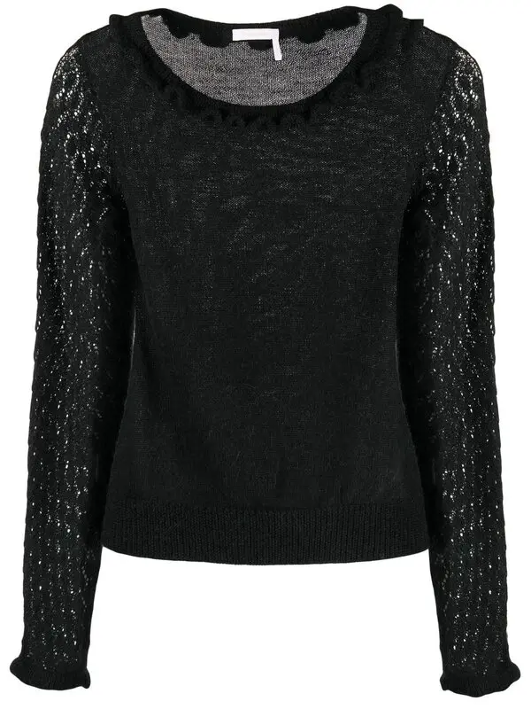 See By Chloé Scalloped Fine-knit Top