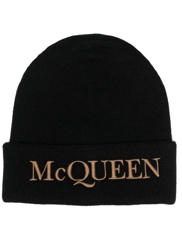 Alexander McQueen Embroidered-logo Ribbed Beanie - Black