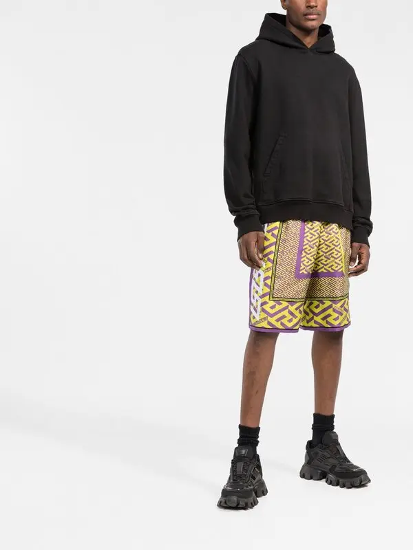Versace La Greca-print Silk Shorts - Yellow