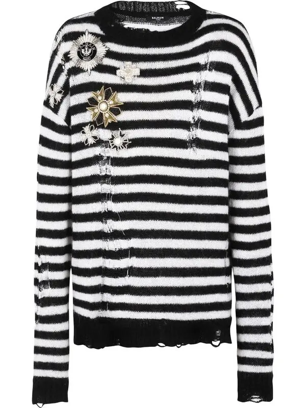 Balmain Appliqué Distressed Jumper - Black