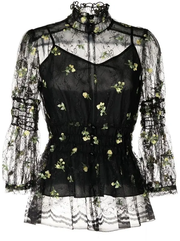 Anna Sui Floral-embroidered Lace Blouse