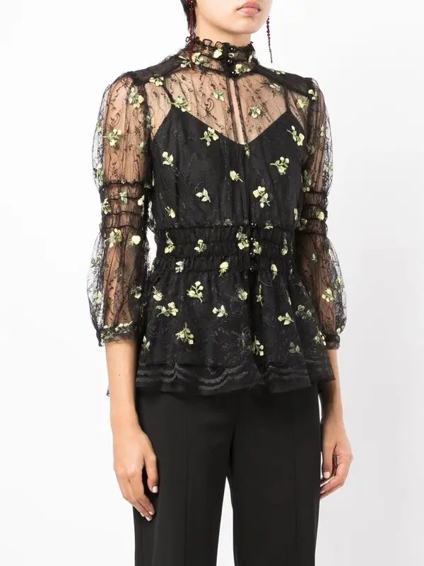 Anna Sui Floral-embroidered Lace Blouse