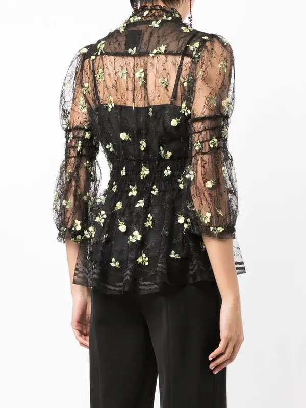 Anna Sui Floral-embroidered Lace Blouse