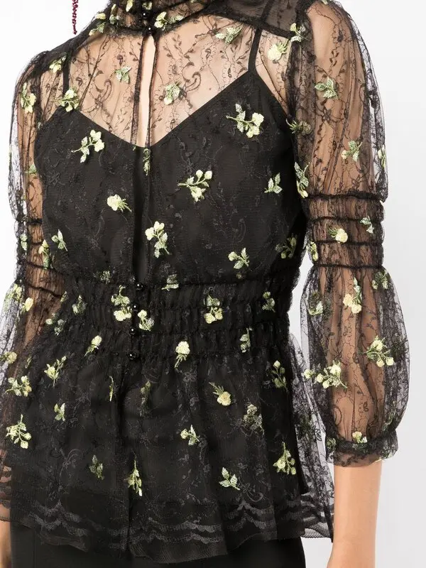 Anna Sui Floral-embroidered Lace Blouse