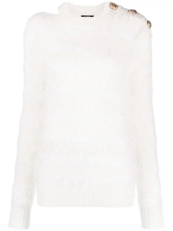 Balmain Buttoned Crew-neck Jumper - White