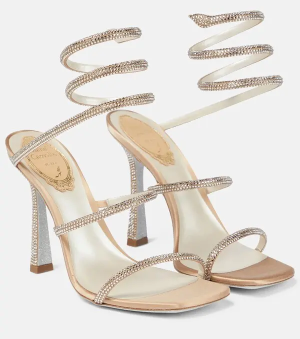 Rene Caovilla Cleo Embellished Satin Sandals - Beige