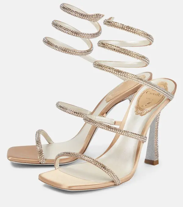 Rene Caovilla Cleo Embellished Satin Sandals - Beige