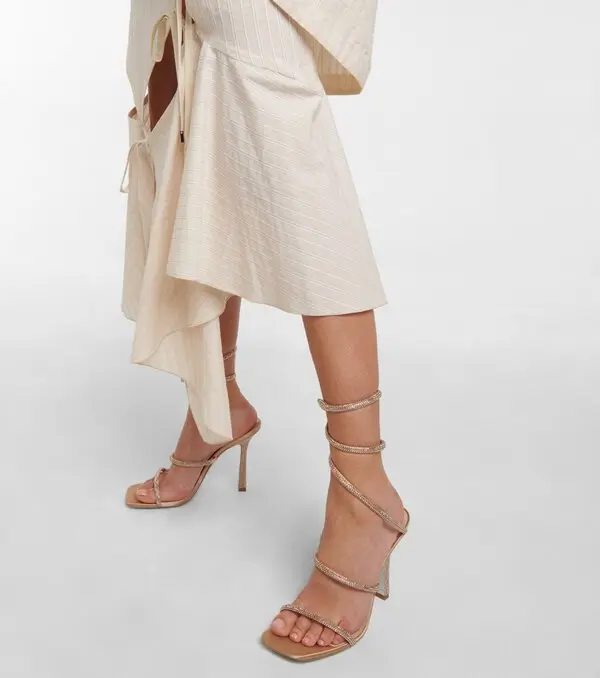 Rene Caovilla Cleo Embellished Satin Sandals - Beige