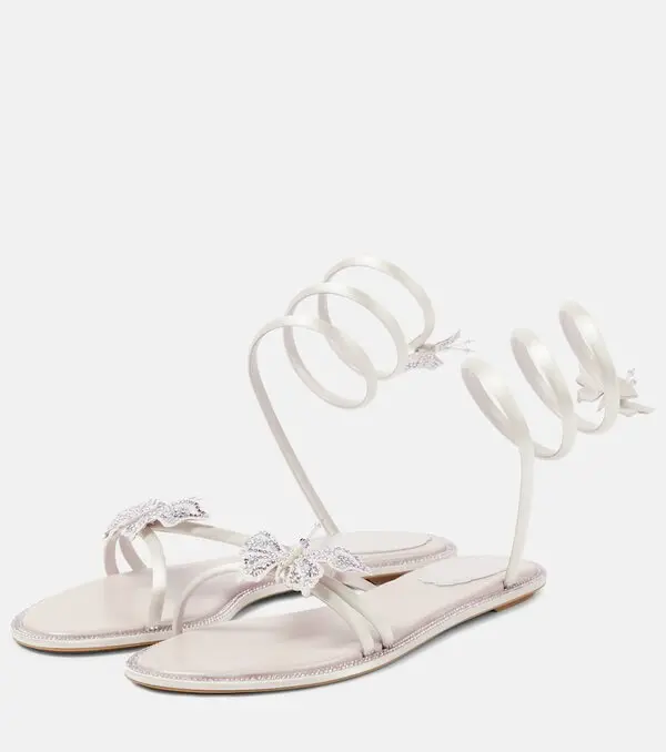 Rene Caovilla Cleo Embellished Satin Sandals - Pink