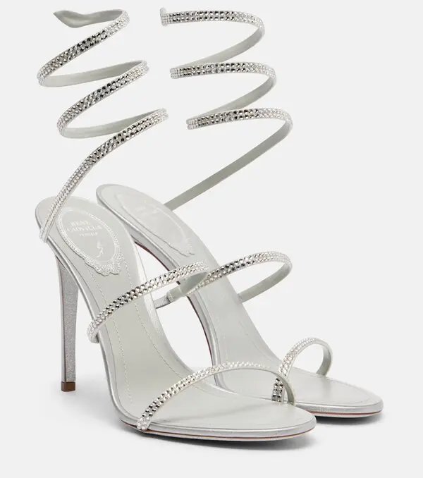 Rene Caovilla Cleo Embellished Satin Sandals - Silver