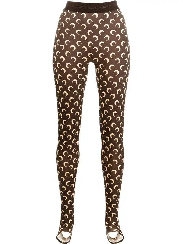 MARINE SERRE Fuseaux Crescent Moon-print Stirrup Leggings - Brown