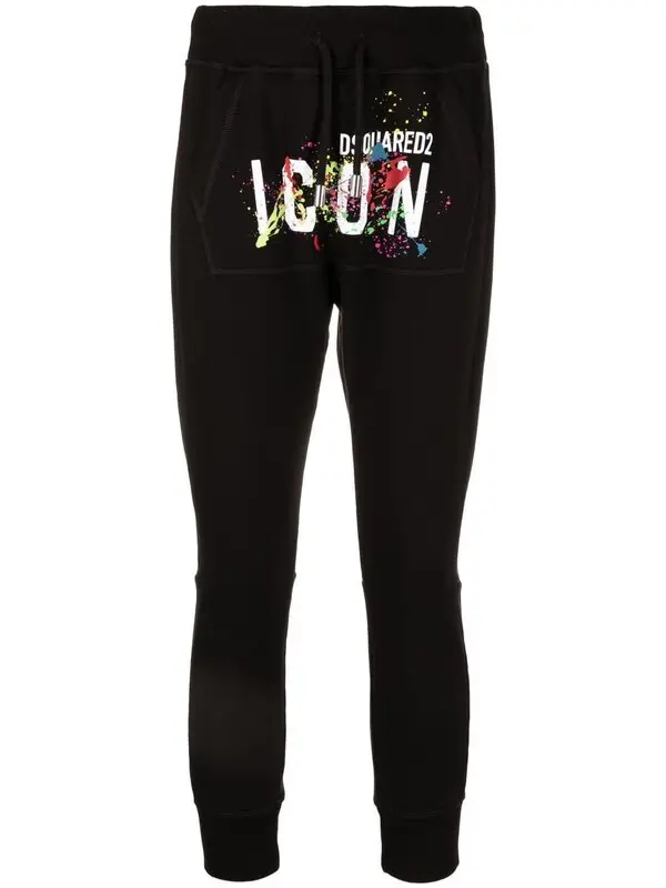 Dsquared2 Icon Splatter-print Cotton Track Pants - Black