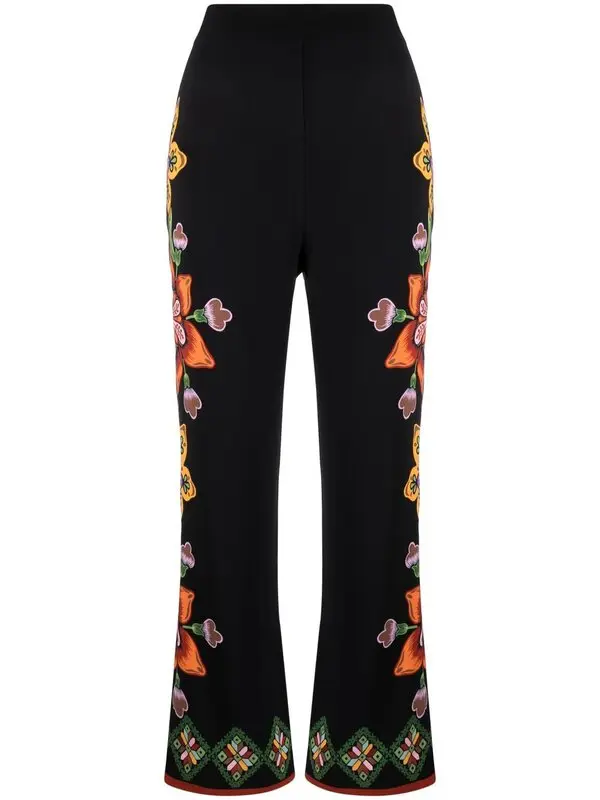 La DoubleJ Floral-print Trousers - Black