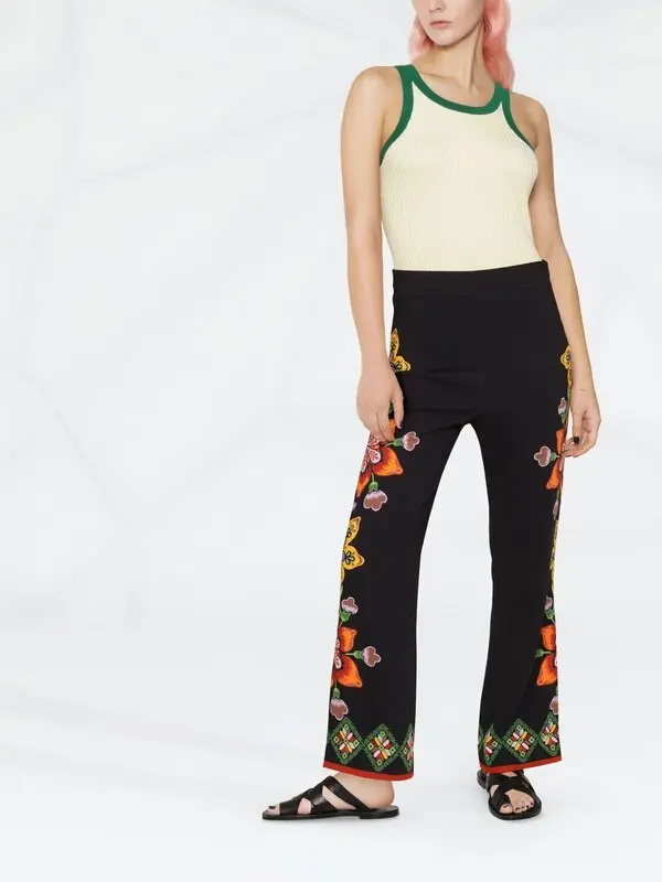 La DoubleJ Floral-print Trousers - Black