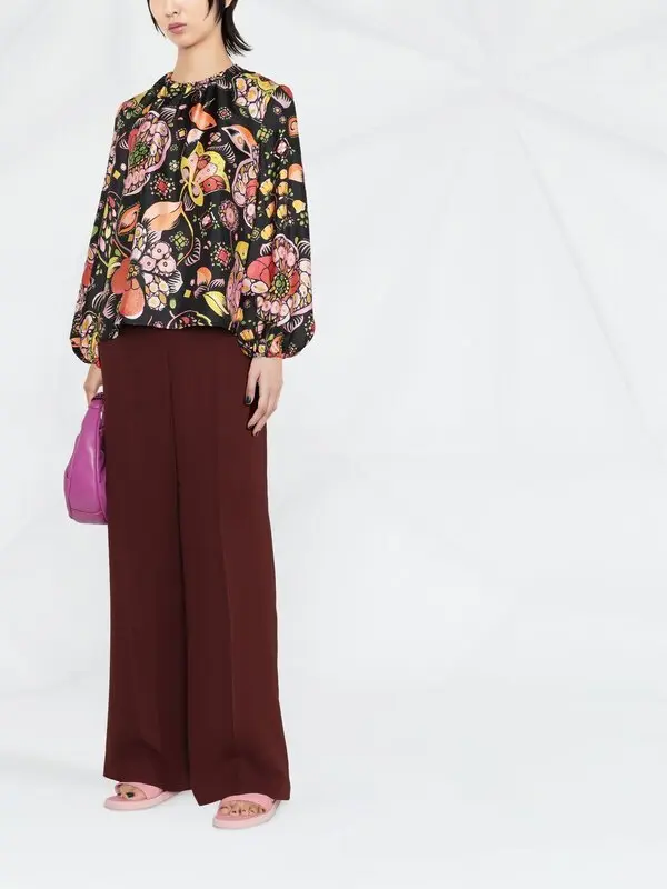 La DoubleJ Floral Print Silk Blouse - Black