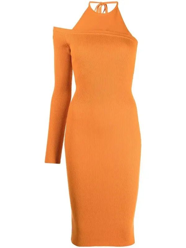 Monse Asymmetric Knitted Midi Dress - Orange