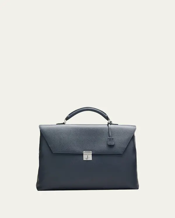 VALEXTRA Avietta Pebble Leather Briefcase - Blu Bb