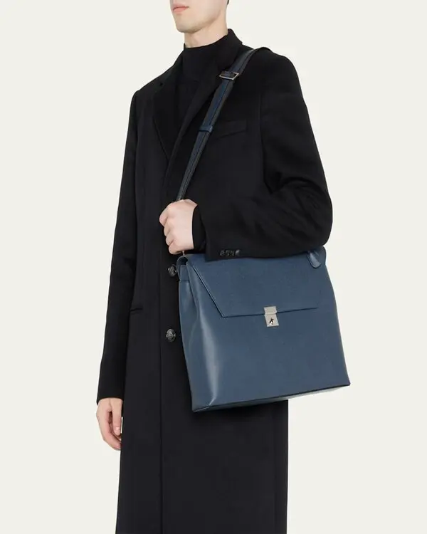 VALEXTRA Avietta Pebble Leather Briefcase - Blu Bb