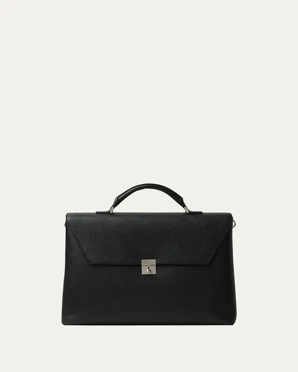 VALEXTRA Avietta Pebble Leather Briefcase - Nero Nn