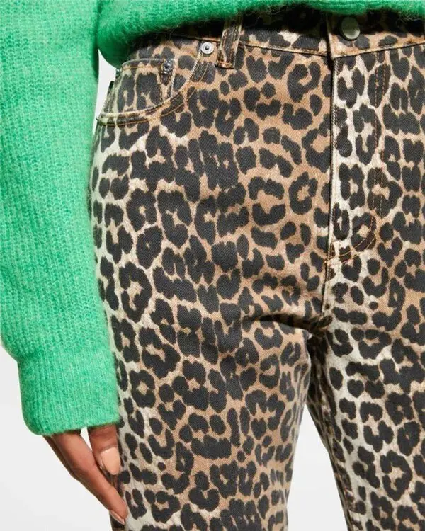 GANNI Betzy Cropped Bootcut Jeans - Leopard