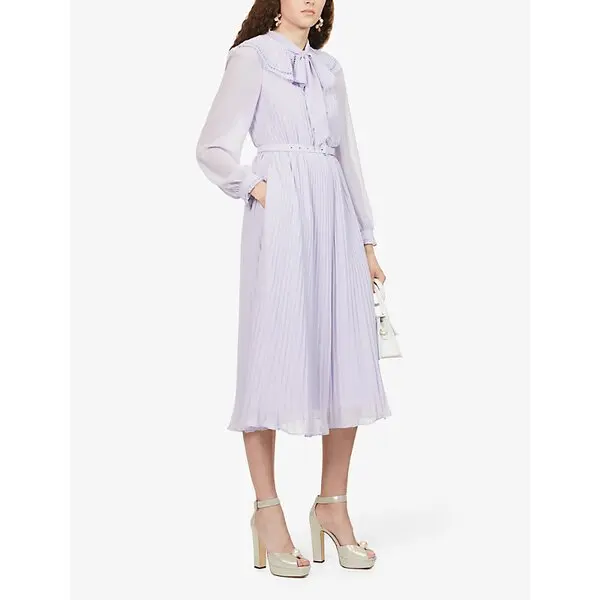 self portrait lilac chiffon midi dress Self-Portrait Lilac Chiffon Pussy Bow Midi Dress