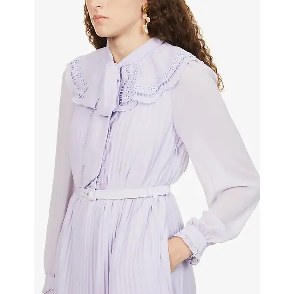 Self-Portrait Broderie Collar Chiffon Woven Midi Dress - Lilac