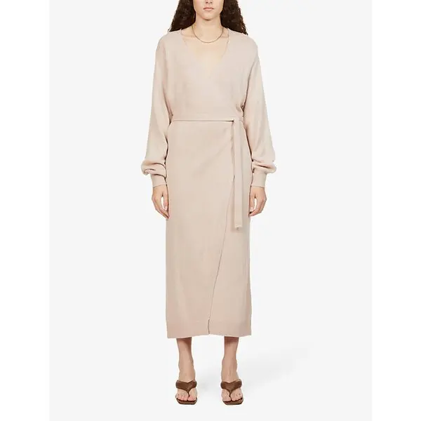 Pretty Lavish Beau Wrap-Front Knitted Midi Dress - Dusky Pink | Editorialist