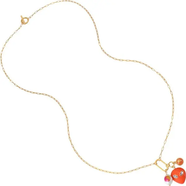 Kurt Geiger Alien Head Pendant Chain Necklace - Orange