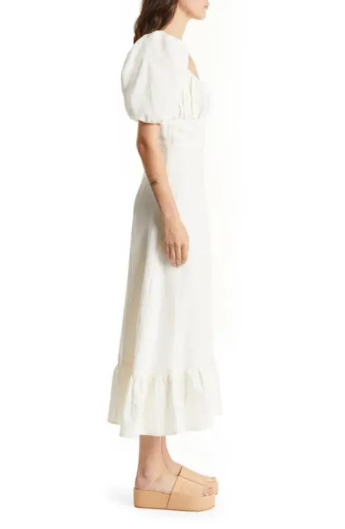 & Other Stories Puff Sleeve Linen Midi Dress - Offwhite | Editorialist