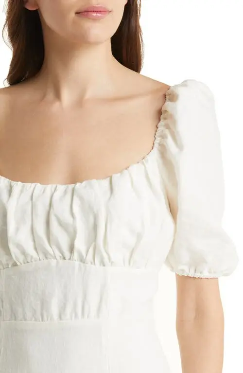 & Other Stories Puff Sleeve Linen Midi Dress - Offwhite | Editorialist