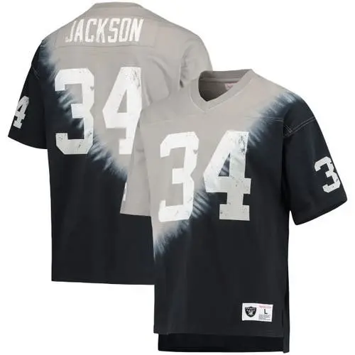 Mitchell & Ness Bo Jackson /silver Las Vegas Raiders Retired Player Name & Number Diagonal Tie-dye V-neck T-shirt - Black