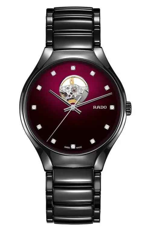 RADO Ceramic Bracelet Watch With Diamonds - Red