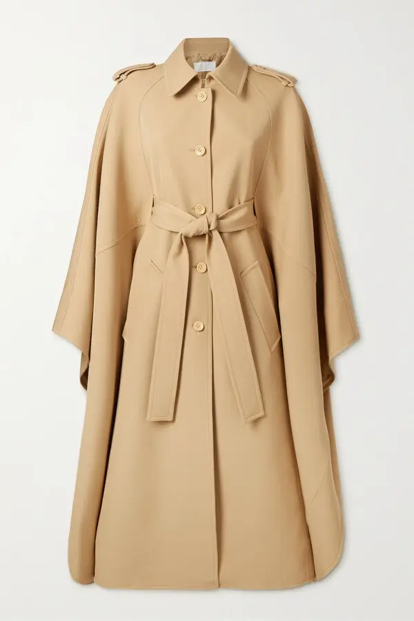 Chloé Belted Cape-effect Wool Trench Coat