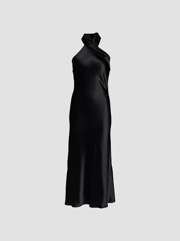 Galvan Pandora Satin Halterneck Midi-dress - Black