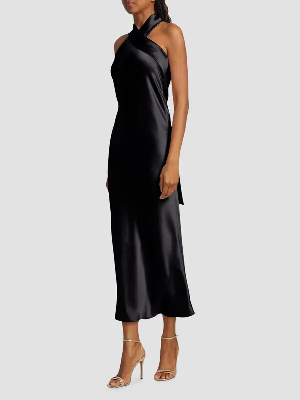 Galvan Pandora Satin Halterneck Midi-dress