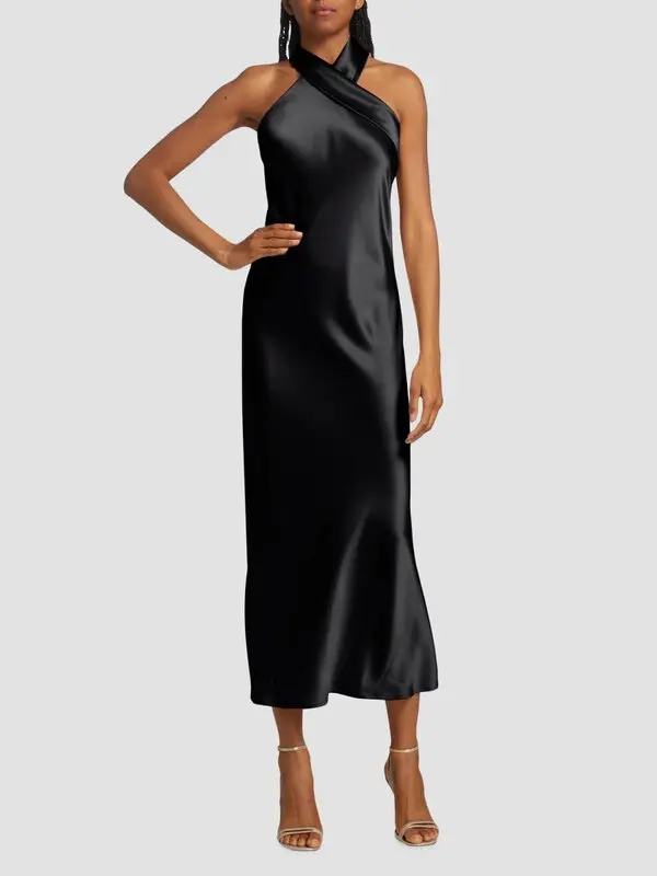 Galvan Pandora Satin Halterneck Midi-dress