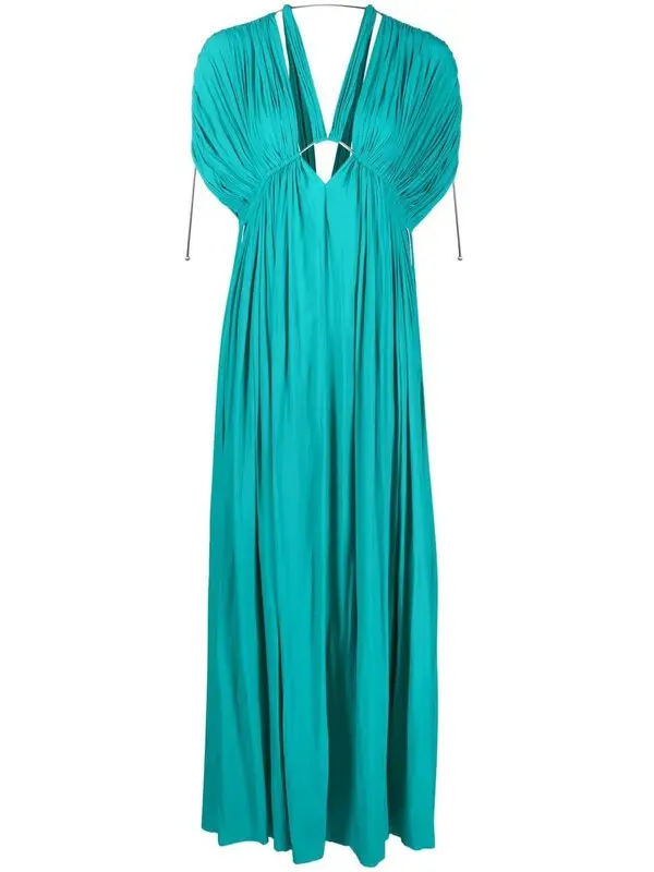 LANVIN Gathered Detail V-neck Maxi Dress - Blue