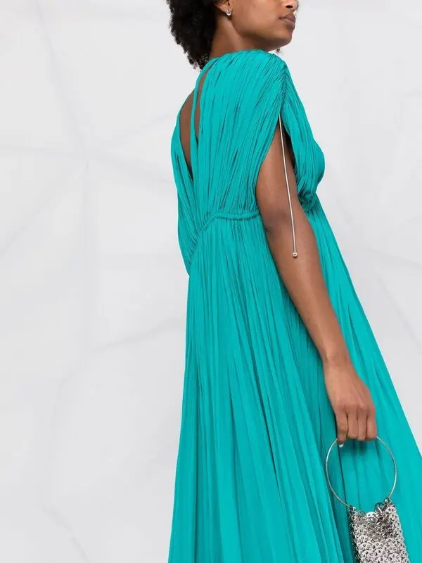 LANVIN Gathered Detail V-neck Maxi Dress - Blue