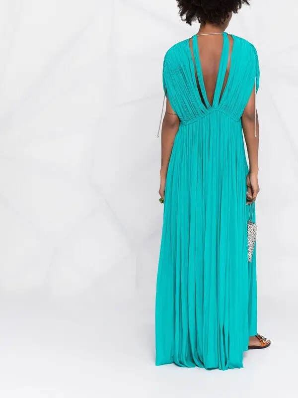 LANVIN Gathered Detail V-neck Maxi Dress - Blue