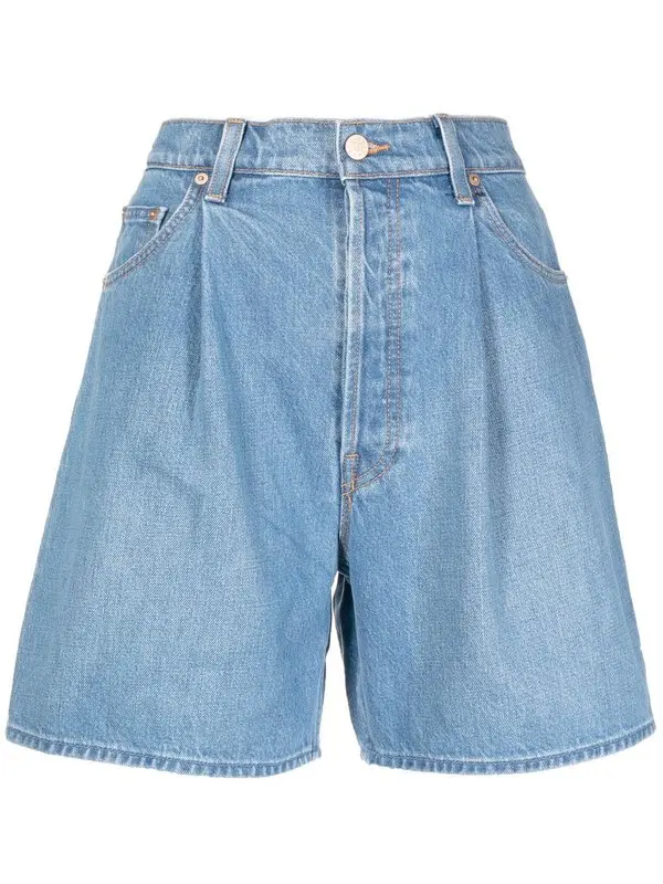 MOTHER The Fun Dip Pleated Denim Shorts